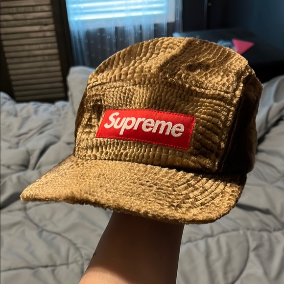Supreme | Accessories | Supreme Tan Cap With Red Logo Croc Embossed ...